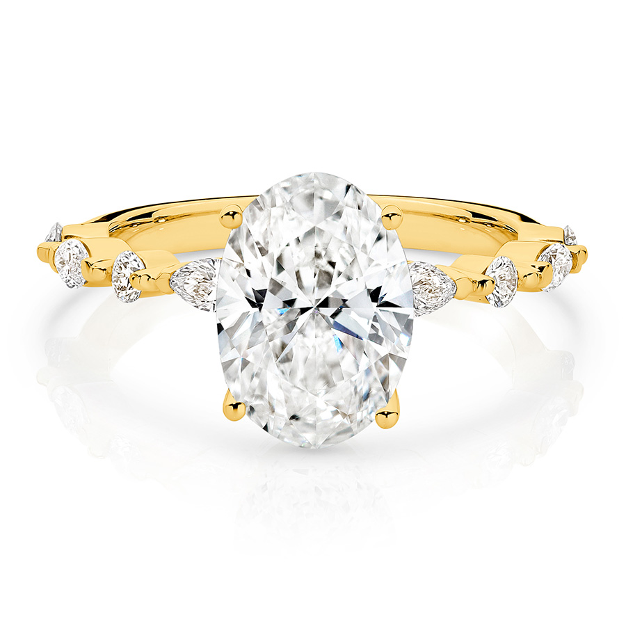 2.0ct oval engagement ring with round and marquise shaped side stones 18CT YG - SJK