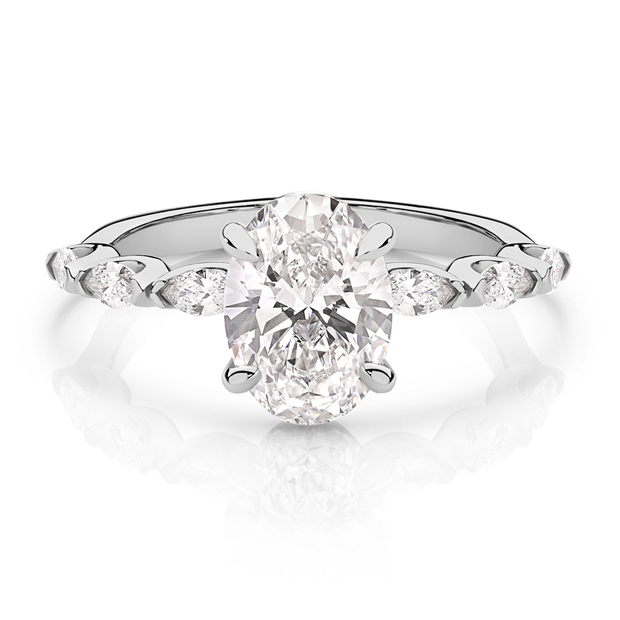 2.0CT Oval with Marquise on Side Stones Signature Ring Platinum - SJK